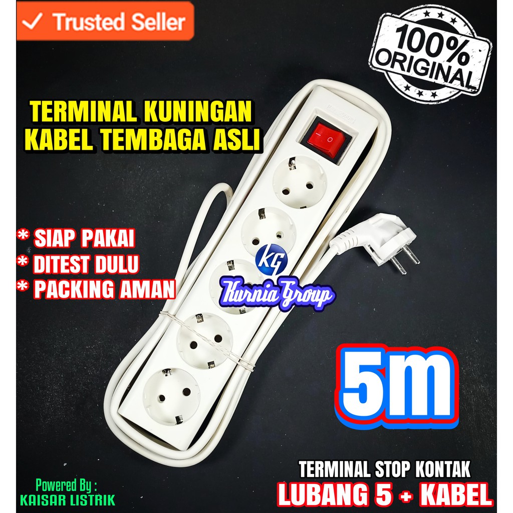 Jual Terminal Stop Kontak 5 Lubang + Kabel 5m KUNINGAN ASLI Colokan ...