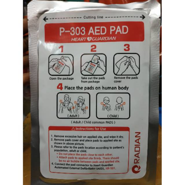 Jual AED PAD P-303 Heart Guardian/ AED PAD RADIAN Dewasa / Anak ...