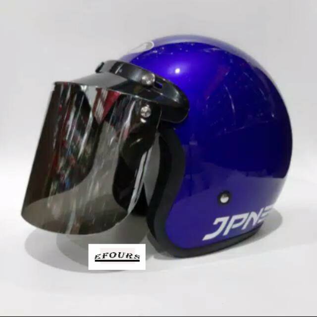 Jual Helm Bogo Retro JPN ARC Biru Tua Glossy Kaca Visor Flat Datar ...