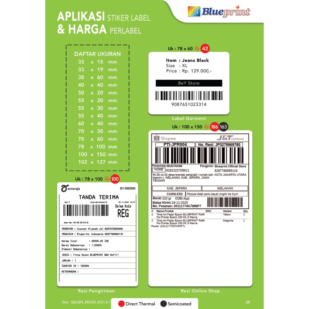 Jual Sticker Barcode 33x19 mm 3 Line Semicoated BLUEPRINT Stiker Label ...