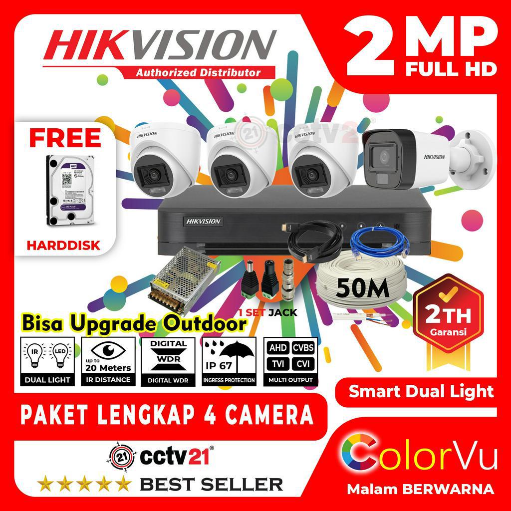 Jual Paket Kamera CCTV COLORVU HIKVISION 2MP 4 Channel Kamera 4CH Smart Dual Light +Kbl 50M ...
