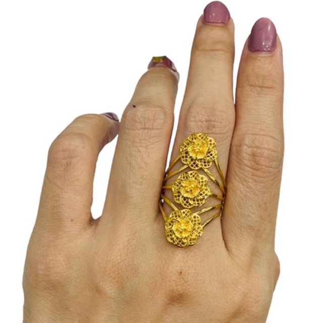 Jual cincin bunga kendari triple susun simple elegant uk 15 & 16 emas ...