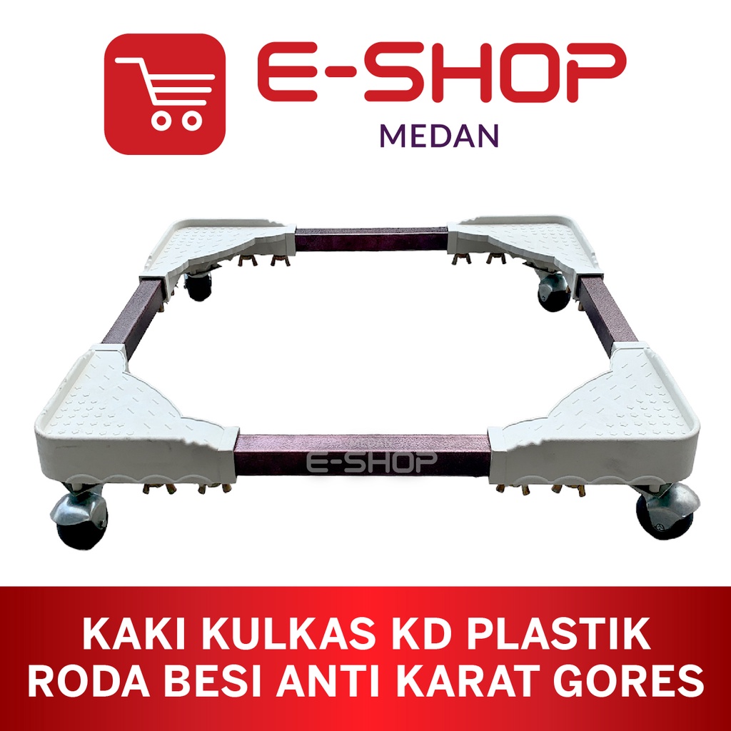 Jual Kaki Dudukan kulkas KnockDown Siku Plastik Roda Besi Kuat Cooper ...