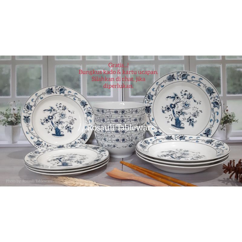 Jual Piring Set Keramik | Dinner Set | Motif Blue Ming | Isi: 12 pcs ...