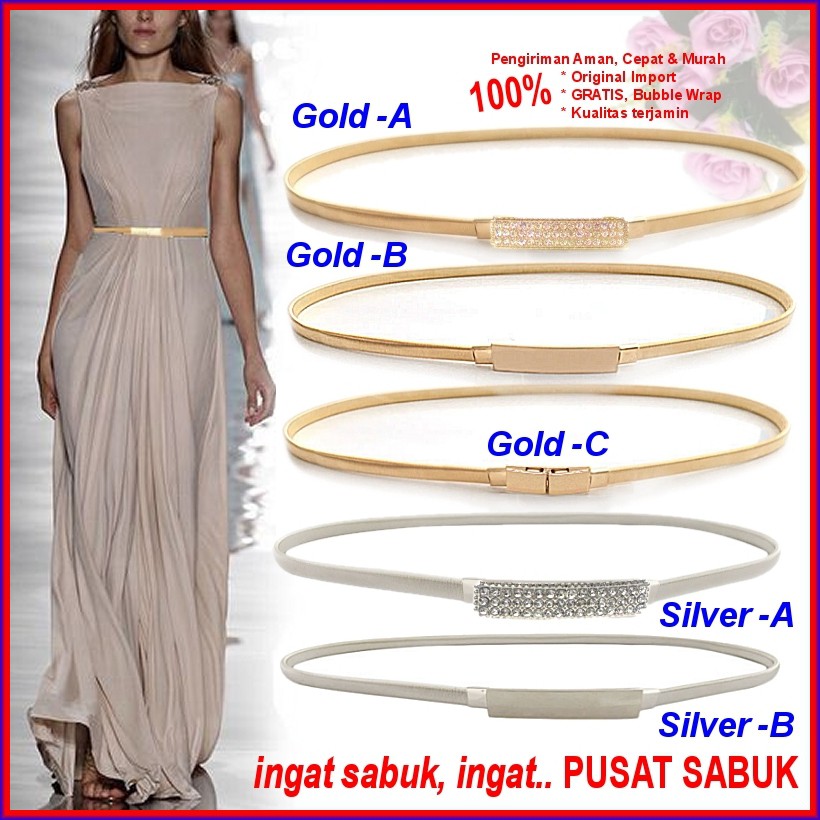 Jual Belt Fashion Sabuk Wanita Ikat Pinggang Gesper Cewek Daun Per obi Pernikahan GOLD Murah ...