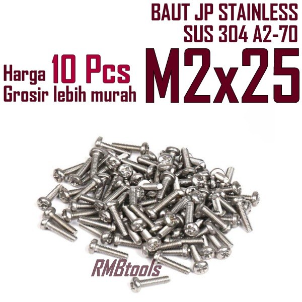 Jual M2x25 Baut JP Stainless Steel M2 / Baut JP Stainless M2 x 25mm SUS 304 | Shopee Indonesia