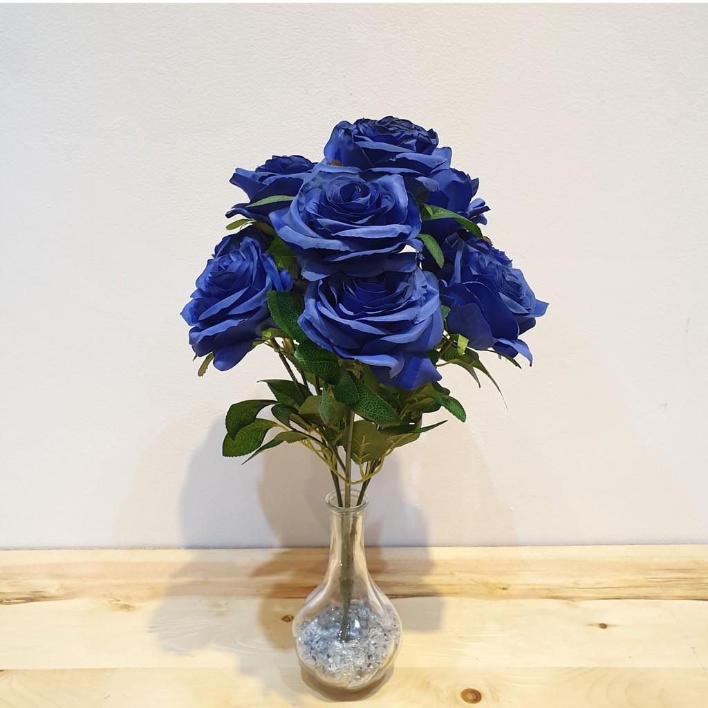 Jual Bunga Rose Artificial Import - Biru Tua / Bunga Plastik / Daun ...