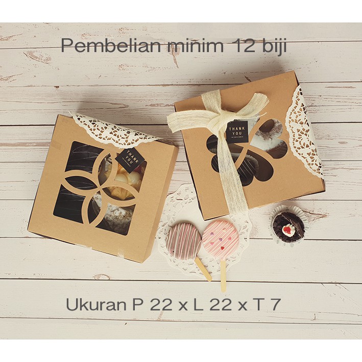 Jual BOX KUE WINDOW 22x22 LAMINATED Dus roti Kraft Kardus Coklat Kotak ...