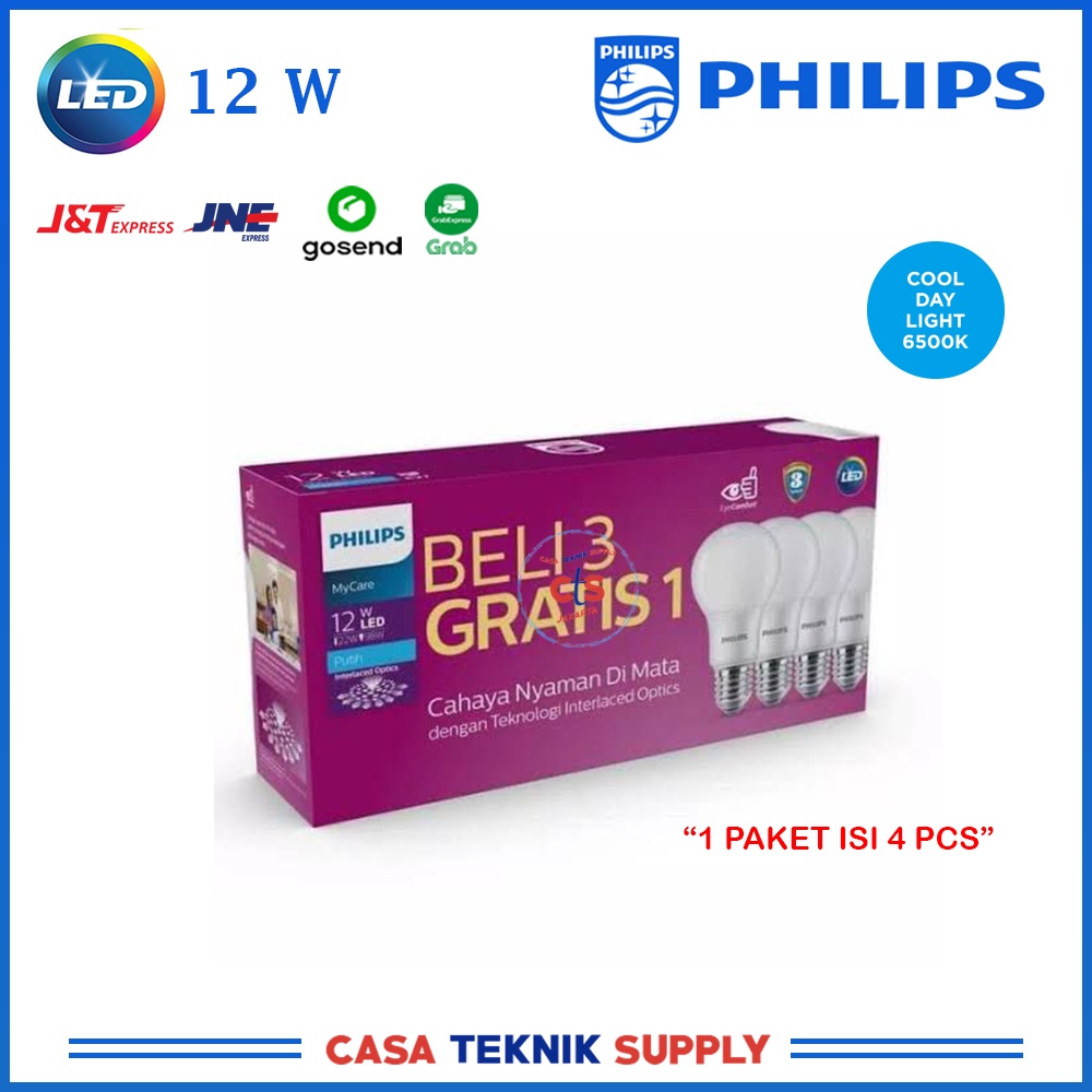 Jual PAKET Lampu LED Philips 12 watt Bolam Philip 12w 12 w (Paket isi 4 pcs) | Shopee Indonesia