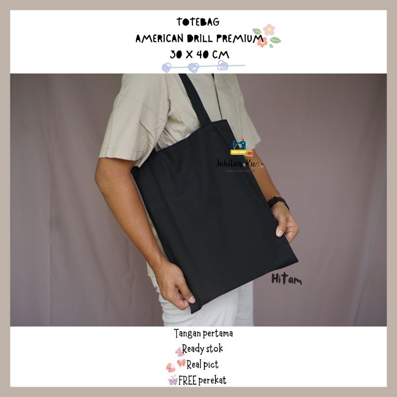 Jual READY STOK !!! TOTEBAG POLOS BAHAN DRILL HALUS (HITAM) / Tas KULIAH / TAS OSPEK / TOTEBAG ...