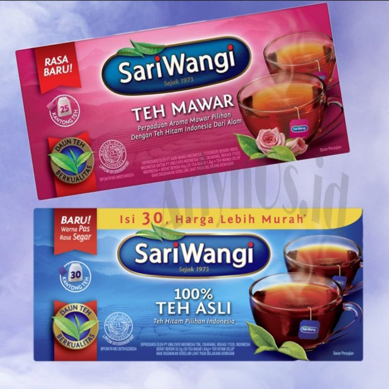 Jual Sariwangi Teh celup Asli isi 30/ teh mawar 25 | Shopee Indonesia