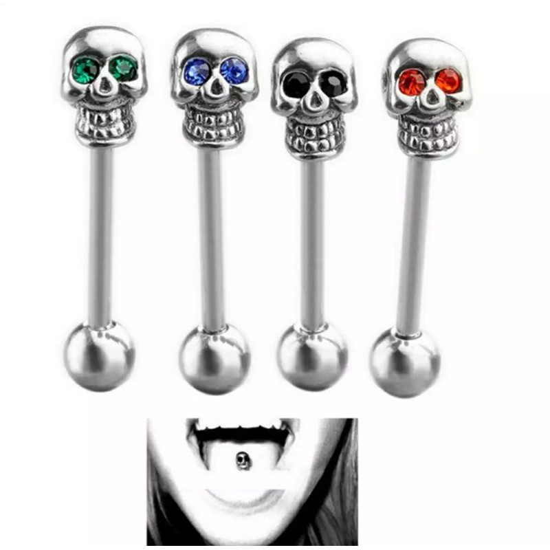 Jual BARBEL PIERCING LIDAH STAINLESS SKULL 1.6/15/5mm | Shopee Indonesia