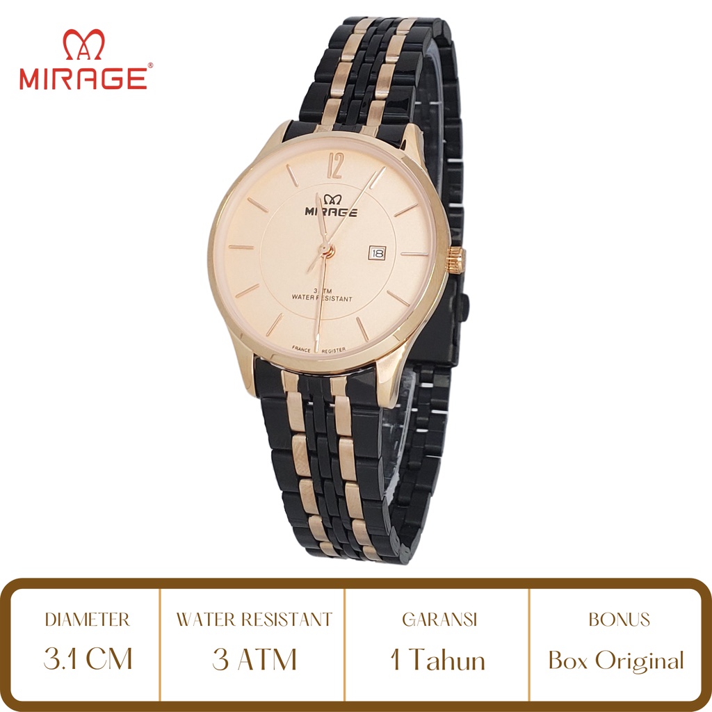 Jual Mirage Watch Official Jam Tangan Wanita Mirage Hitam Rose Gold ...