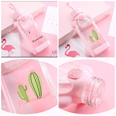 Jual [ORGM] Botol minum kaca flamingo cactus 350ml | Shopee Indonesia