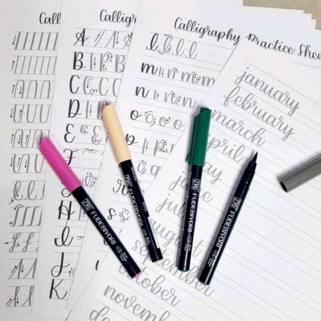 Jual Paket Belajar Calligraphy Zig Kuratake Fudebiyori + Kertas Latihan Lettering // Dimino ...
