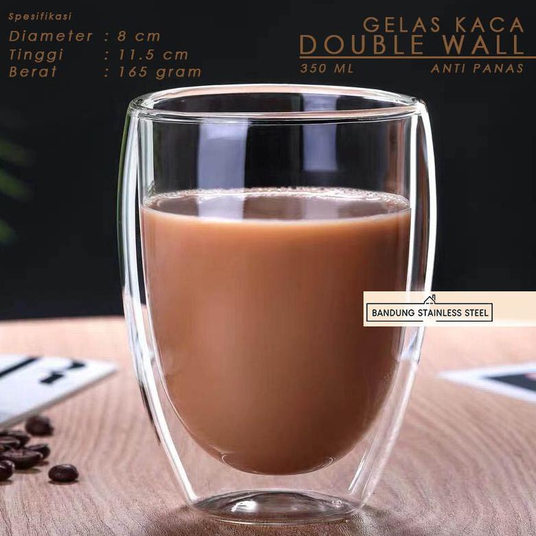 Jual Gelas kopi dua lapis kaca anti panas double wall glass cangkir 250ml 350ml 450ml lucu ...