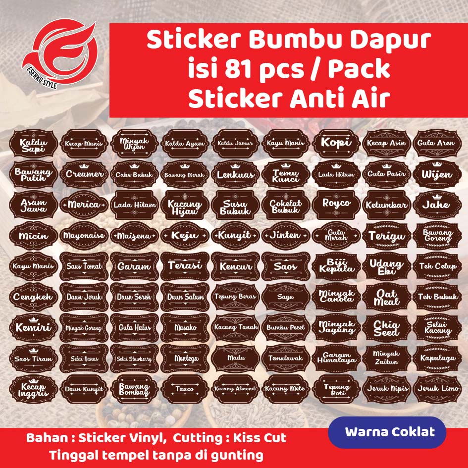 Jual (ISI 81PCS) STIKER LABEL NAMA BUMBU DAPUR UKURAN 5X3CM STICKER ...