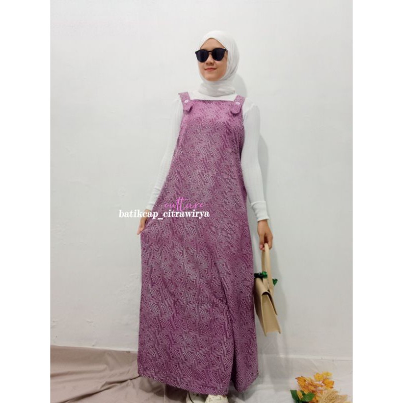 Jual Overall dress batik Cap warna ungu motif segitiga. | Shopee Indonesia