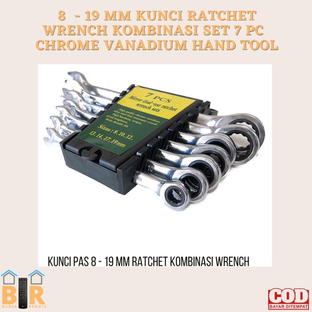 Jual Kunci RATCHET WRENCH 8-19mm KOMBINASI SET 7 PC Chrome Vanadium HAND TOOL | Shopee Indonesia
