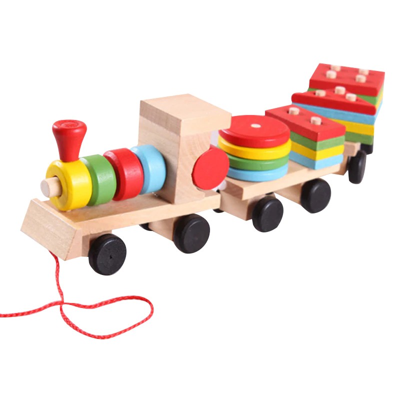 Jual Mainan Lego Wooden Train Baby Stacking Train Block Toy Montessori ...