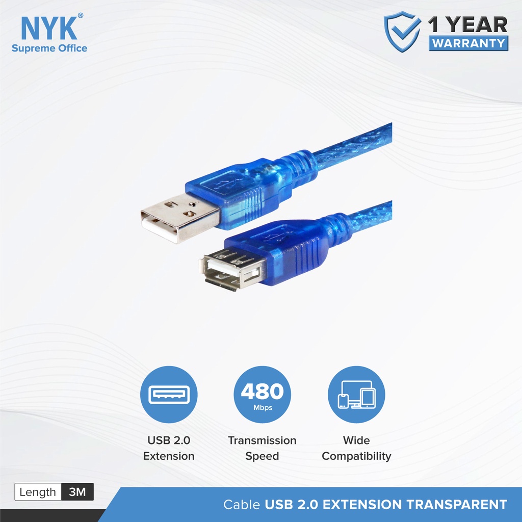 Jual NYK Kabel USB 2.0 EXTENSION Transparant 3 Meter | Shopee Indonesia