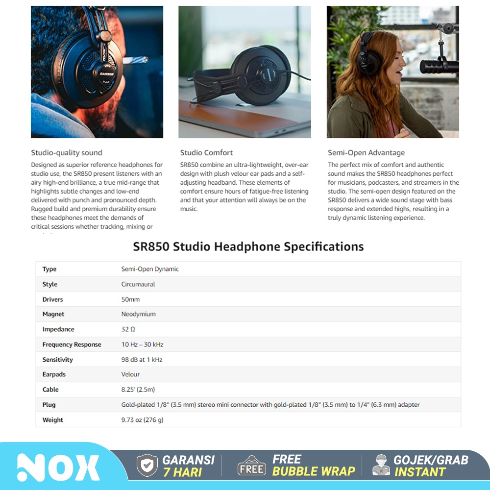 Jual Headphone Samson SR850 professional studio rekaman Bass sound 3 ...