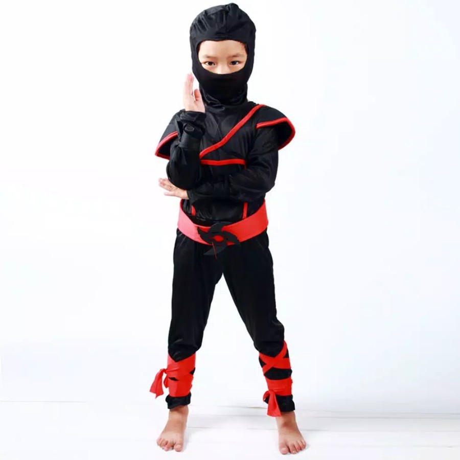 Jual KOSTUM Cosplay NINJA 01 Hitam Strip Merah Baju Halloween Karakter ...