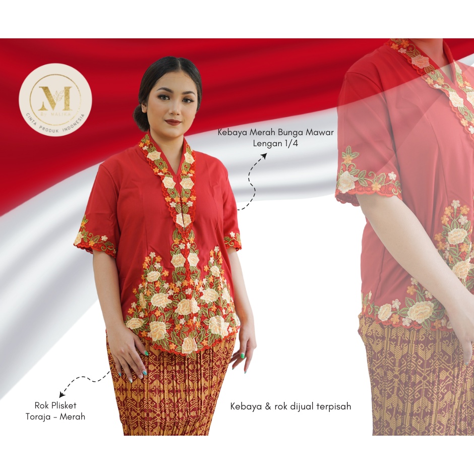 Jual Baju Kebaya Encim Merah - Baju Atasan Kebaya Ncim Modern Bordir ...