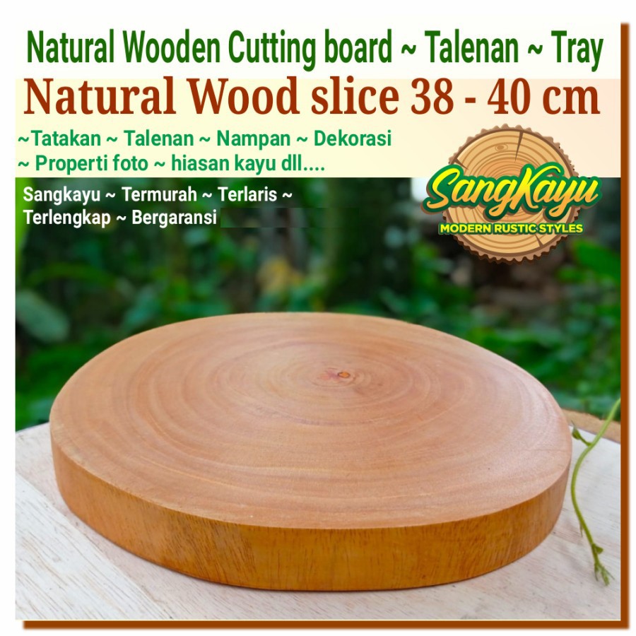 Jual Tatakan talenan kayu alami diameter 38-40 properti foto tray ...