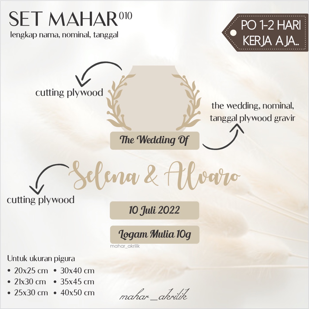 Jual Set Mahar Design 010 Bahan Plywood, Dekorasi Mahar Komplit Nama ...