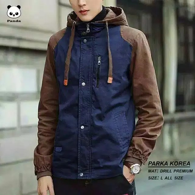 Jual Jaket Parka Korea Simple / Jaket Parka Pria Korea Full Navy Brown ...