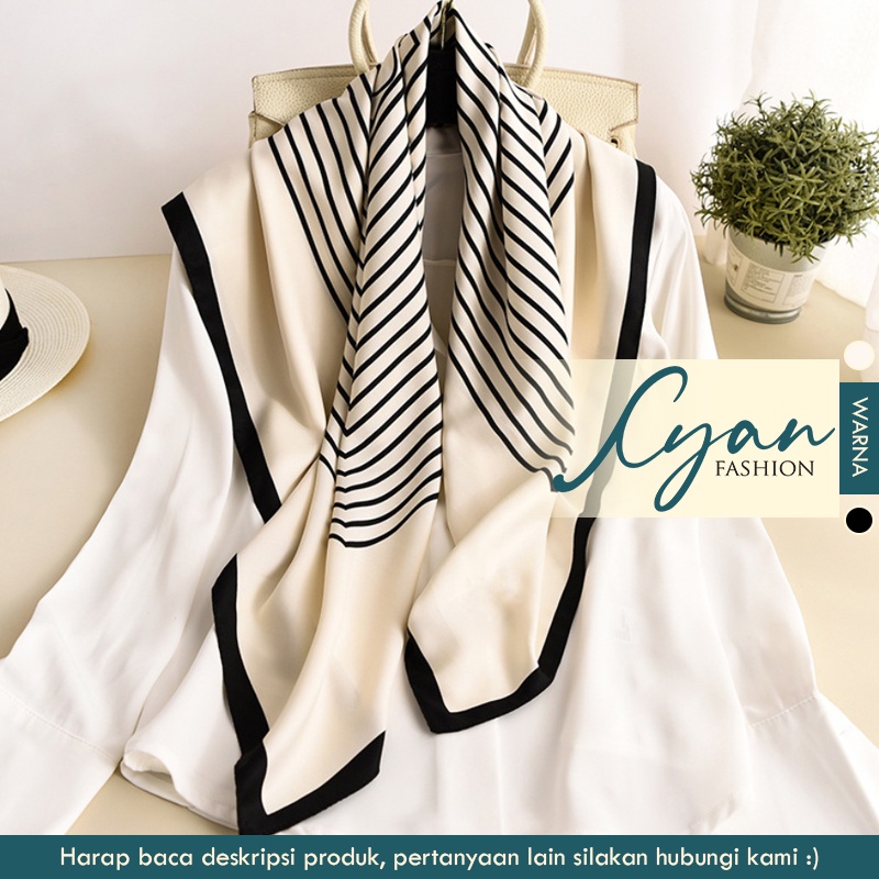 Jual Scarf "Maya" 90x90 Motif Garis bahan Texturized Silk Immitation ...