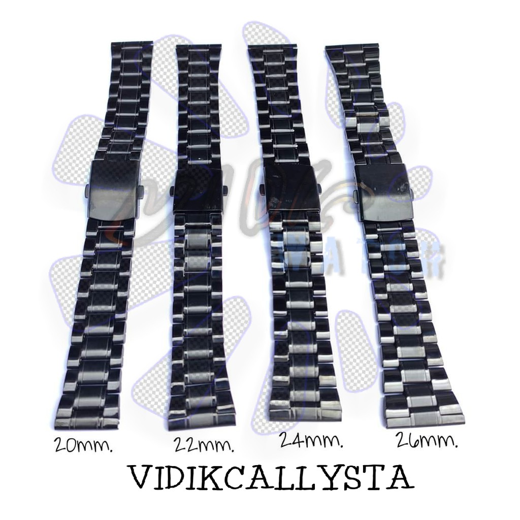 Jual Strap Tali Jam Tangan Rante Hitam Stainless steel besi Lurus 20 22 ...