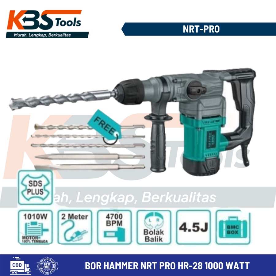 Jual Bor Rotary Hammer NRT PRO HR 28 HR28 SDS PLUS - Bor Beton 3 Fungsi ...