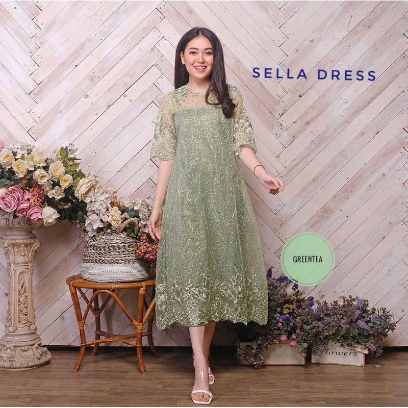 Jual LONG DRESS TILE FULL/SELLA DRESS/DRESS KONDANGAN DRESS BRUKAT SAGE GREEN Baju Mini Dress ...