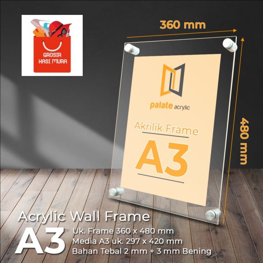 Jual akrilik frame poster / wall display ukuran A3 bahan 2mm / acrylik ...