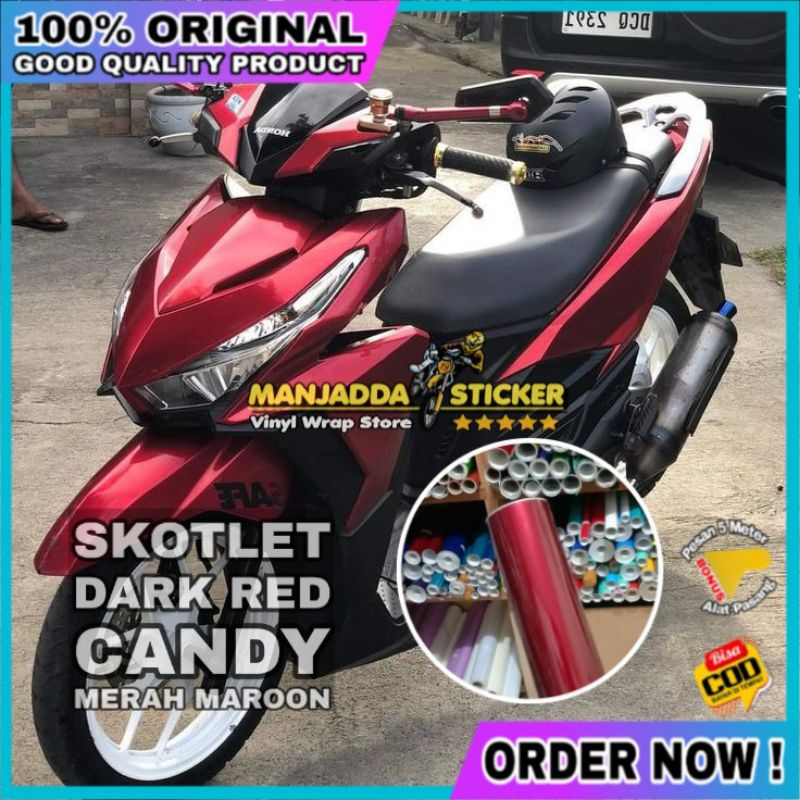 Jual skotlet dark red candy stiker motor merah candy glossy kualitas ...