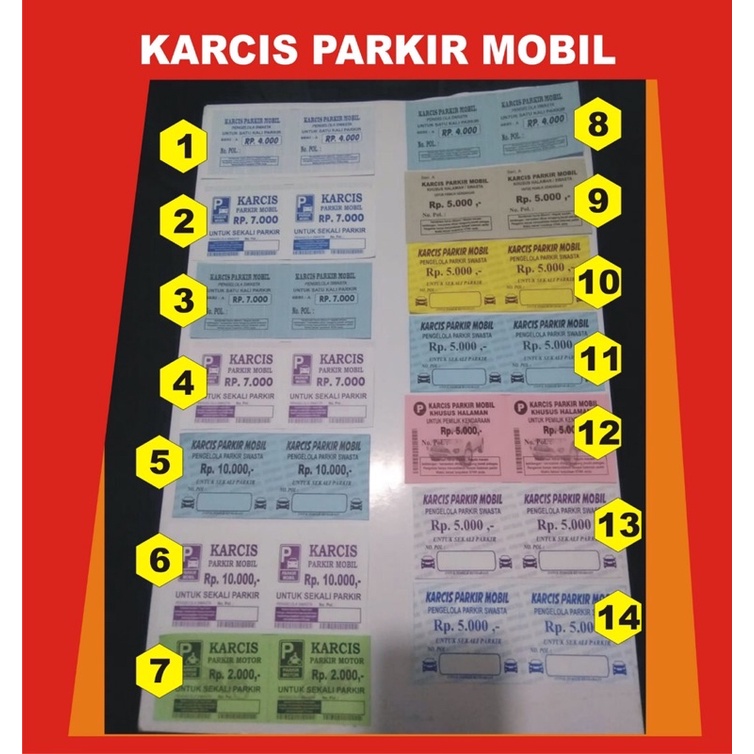 Jual ( 3 BENDEL ) KARCIS PARKIR MOTOR MOBIL UNIVERSAL KERTAS WARNA ...
