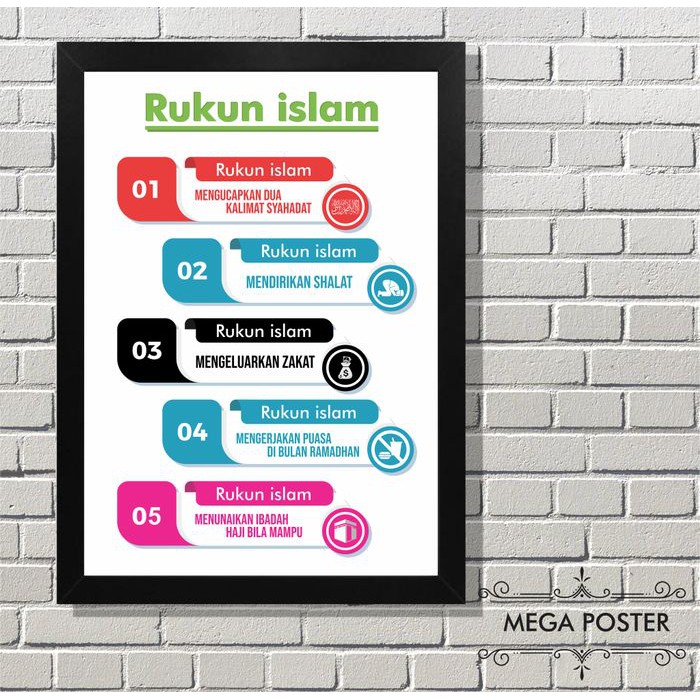 Jual Unik Poster Islami-Rukun Islam- Pigura Bingkai Hiasan Dinding ...