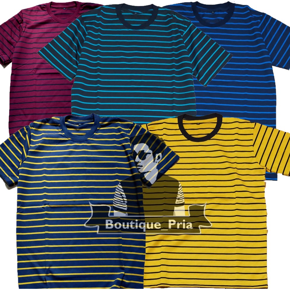 Jual BAJU MOTIF GARIS STRIPE POLOS WARNA MERAH MARUN KUNING BIRU NAVY ...