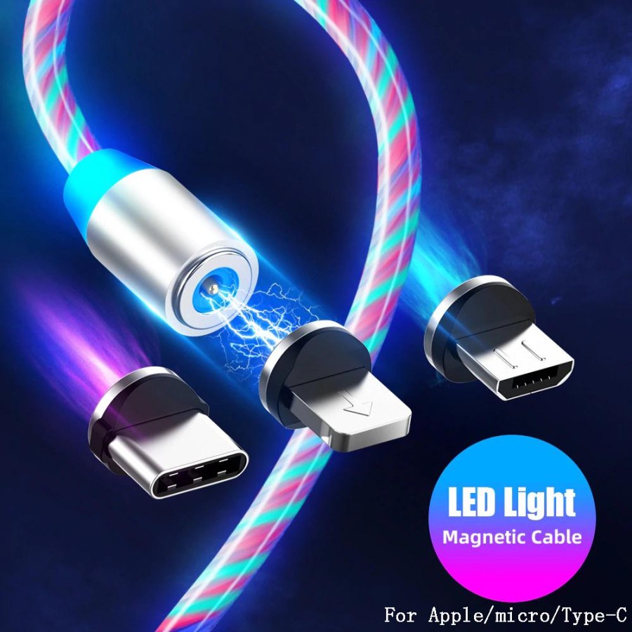 Jual Kabel USB Data Magnetic LED 3in1 Fast Charging (Micro/iPhone/Type ...