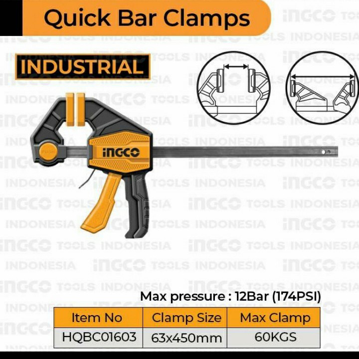 Jual INGCO quick bar clamps release 18 inch catok kayu kaca klem ...
