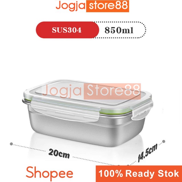 Jual Kotak Makan Stainless Steel Bento Lunch Box Kapasitas 850ml | 20 x 14.5 x 6 cm - Green ...