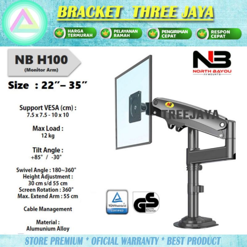 Jual BRACKET TV LED MONITOR 22"-35" NORTH BAYOU NB H100 TILT SWIVEL ROTATE | Shopee Indonesia