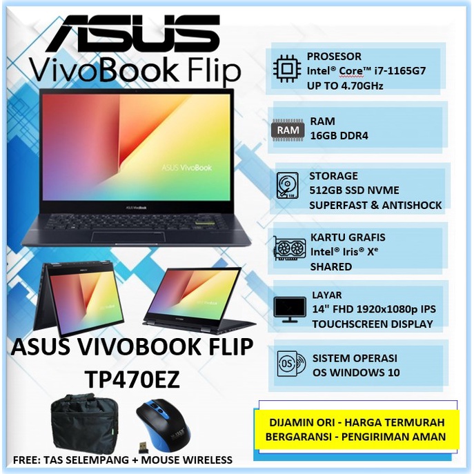 Jual Asus Vivobook Flip TP470EZ Intel Core i7 1165G7 Ram 16GB SSD 512GB ...