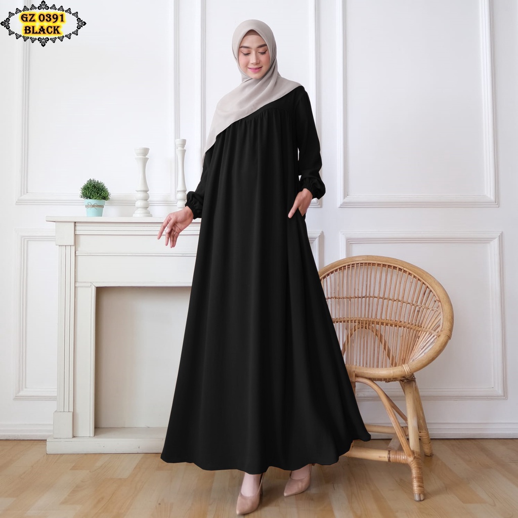 Jual Gamis Crinkle GZ0391 Black/ Gamis Crinkle Hitam/ Gamis Daily ...