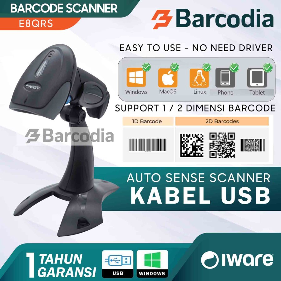 Jual Barcode Scanner 2D Handheld IWARE BS-E8QRS Black (QR-CODE/PDF417 ...