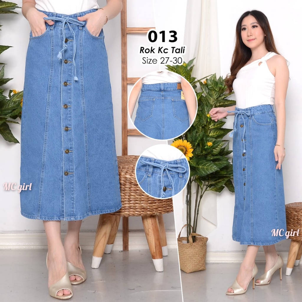Jual MC girl - Rok Jeans Full Kancing Tali Wanita / Rok Lepis Kancing ...