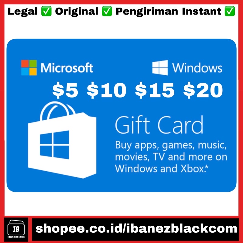 Jual Microsoft Windows Store US $5 $10 $15 $20 Gift Card Digital Code ...