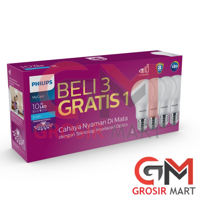 Jual Philips MyCare Led Bulb MultiPack 10W Putih (Paket Lampu Isi 4 LEDBulb Bundling 10 W Watt ...